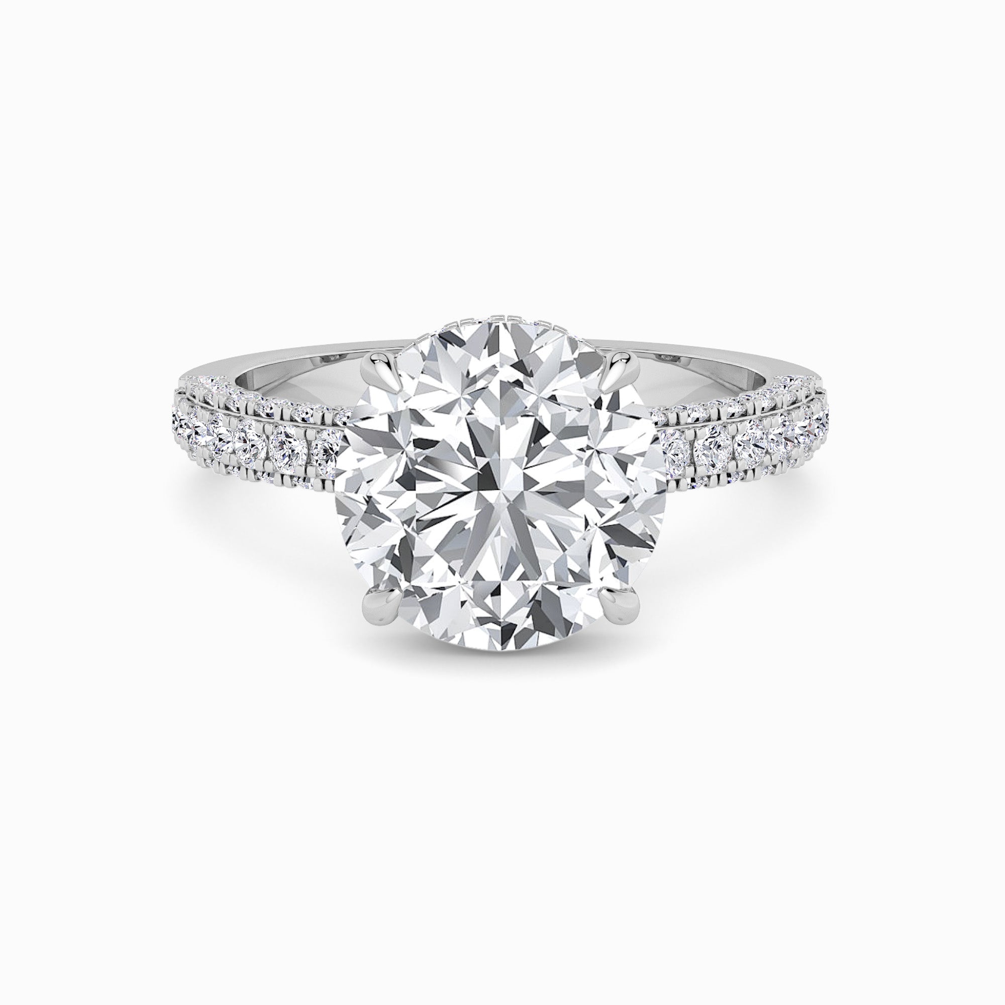 Round Brilliant Cut 3D Pave Lab Diamond Engagement Ring (Floating Head ...